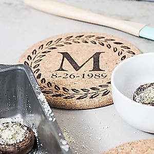 Custom Catch Personalized Cork Trivet Gift - (2) 7" Hot Pads - Monogram Wreath Customizable Trivets for Hot Dishes, Pots, Pans, Baking Sheets, Hot Plates for Table, Countertop, Kitchen