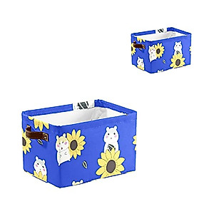 Seamless Cute Hamster and Sunflower Storage Bin Box with Handle Collapsible Closet Organizer Basket for Clothes Pets Toy Nursery
