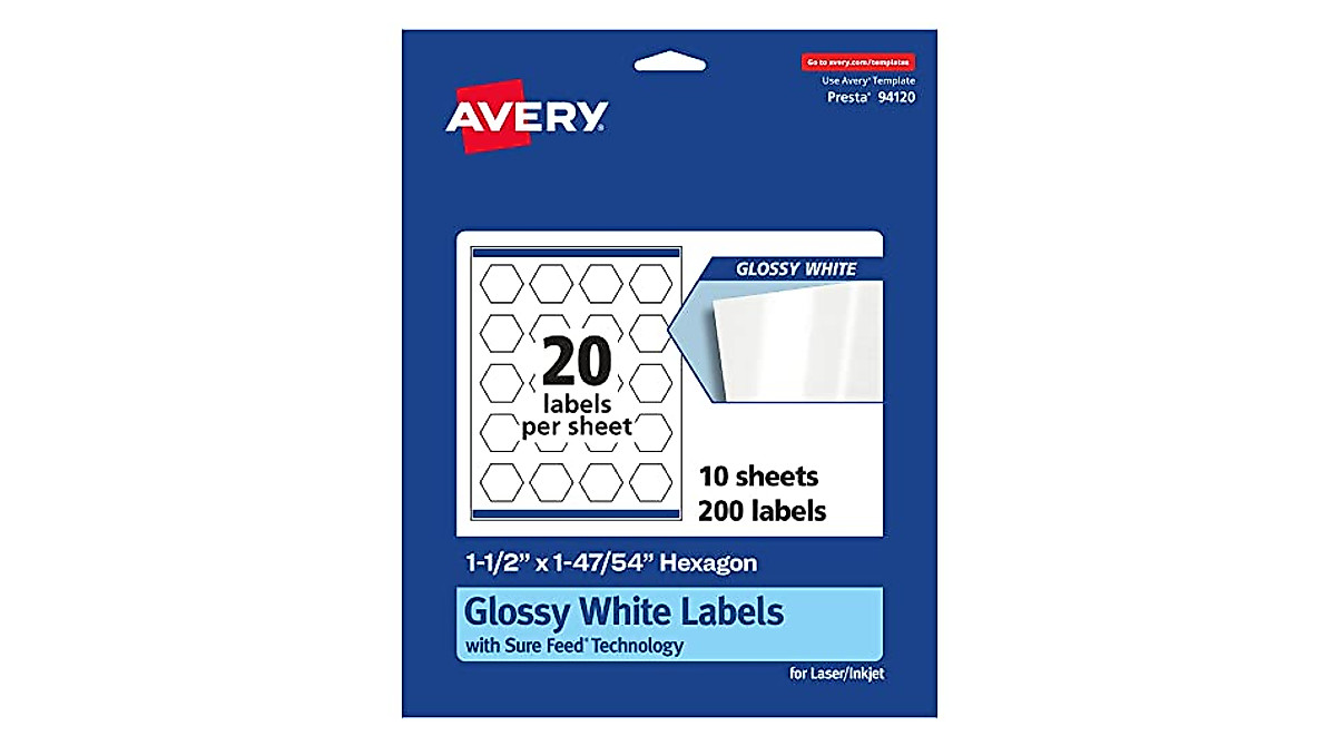 Avery Glossy White Hexagon Labels - Durable & Print-to-the-Edge