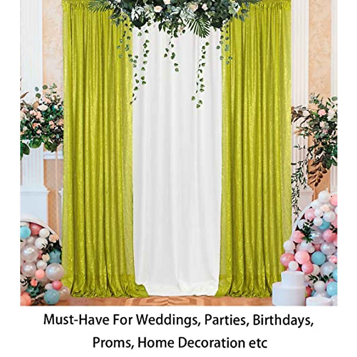Lime Green Sequin Curtains 2 Panels 2FTx8FT Baby Shower Backdrop Glitter Backdrop Sequin Backdrop for Wedding