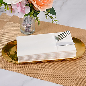 100 Pack White Dinner Napkins with Pocket - Folded Napkins with Pockets for Silverware, Linen Feel Absorbent Disposable Paper Hand Napkins, Banquet Napkins for Wedding Reception, Kitchen, Bathroom