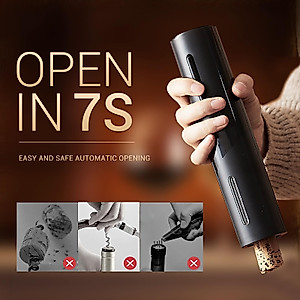 Elktry Electric Wine Bottle Opener, Automatic Electric Corkscrew Wine Opener Battery Operated with Foil Cutter and Wine Pourer and Vacuum Stoppers for Wine Lovers Gift- Black