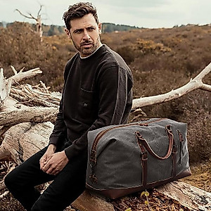 BLUBOON Canvas Overnight Bag Travel Duffel for Men and Women Weekender Tote (Dark Grey)