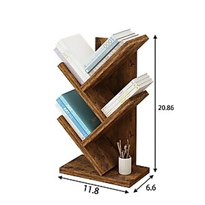 Lydia88 Tree Bookshelf，4-Layer Floor Standing Bookshelf，The Desktop Bookshelf Can Hold Books，Magazines, CDs and Photo Albums，Desktop Organizer，Office Storage Rack Real Wooden Bookshelf