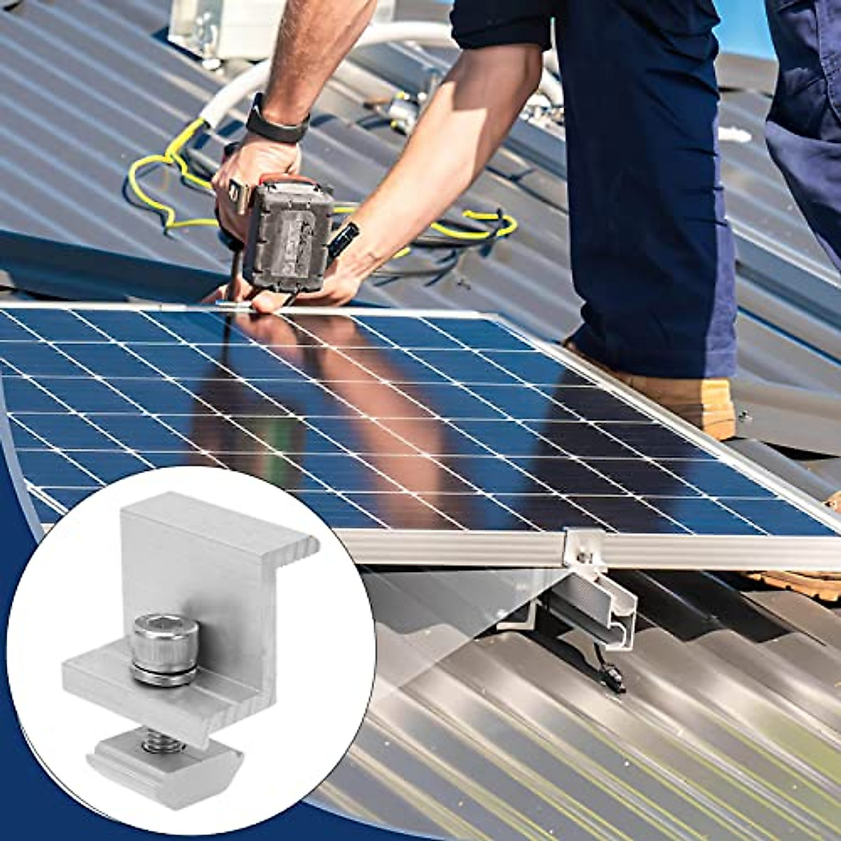 10PCS Solar End Clamp Solar Panel Mounting Z Brackets Aluminum Alloy Pressing Block PV Panel Rail End Grounding Clamps for RVs Trailers Boats Yachts Wall (40mm)