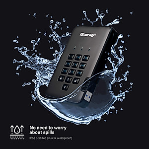 iStorage diskAshur PRO2 HDD 2TB Secure portable hard drive FIPS Level 2 certified - password protected, dust and water resistant, portable, military grade hardware encryption. IS-DAP2-256-2000-C-G