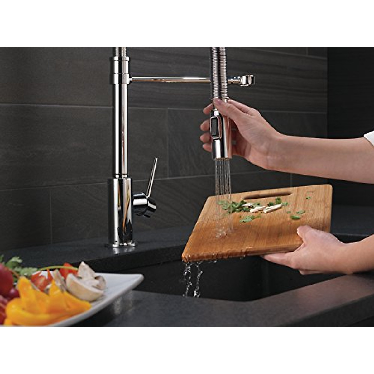 Delta Faucet Trinsic Pro Commercial Style Kitchen Faucet Chrome, Chrome Kitchen Faucets with Pull Down Sprayer, Kitchen Sink Faucet, Faucet for Kitchen Sink with Magnetic Docking, Chrome 9659-DST