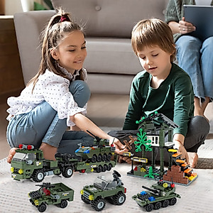 WishaLife City War Military Base Building Set, with Tank Transport Truck, Army Vehicle, Airplane, Toy Gift for Kids Boys Girls age 6+ (990 PCS)