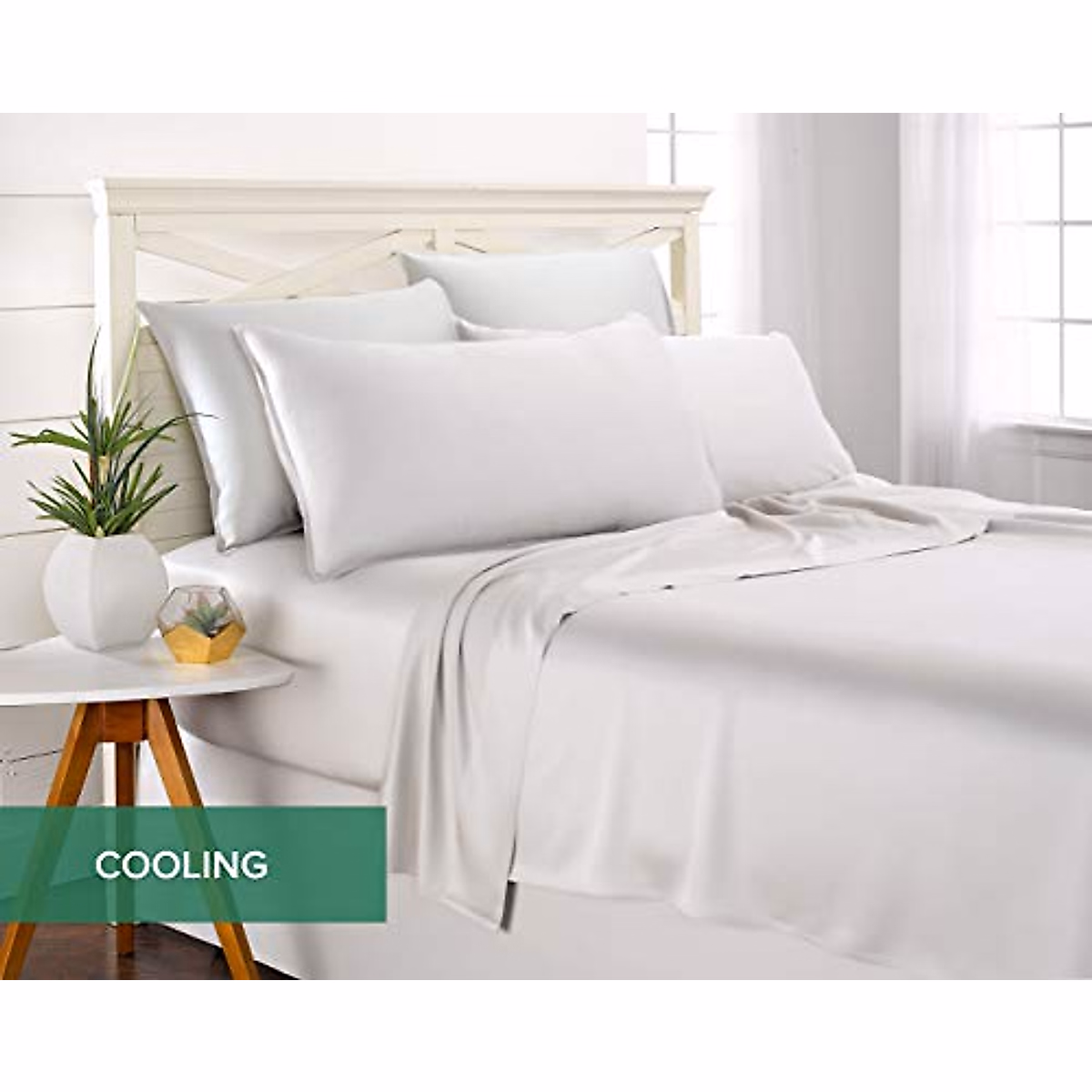 Pure Bamboo Queen Bed Sheet Set, Genuine 100% Organic Viscose Derived from Bamboo, Luxuriously Soft & Cooling, Double Stitching, Lifetime Quality Promise (Queen, White)