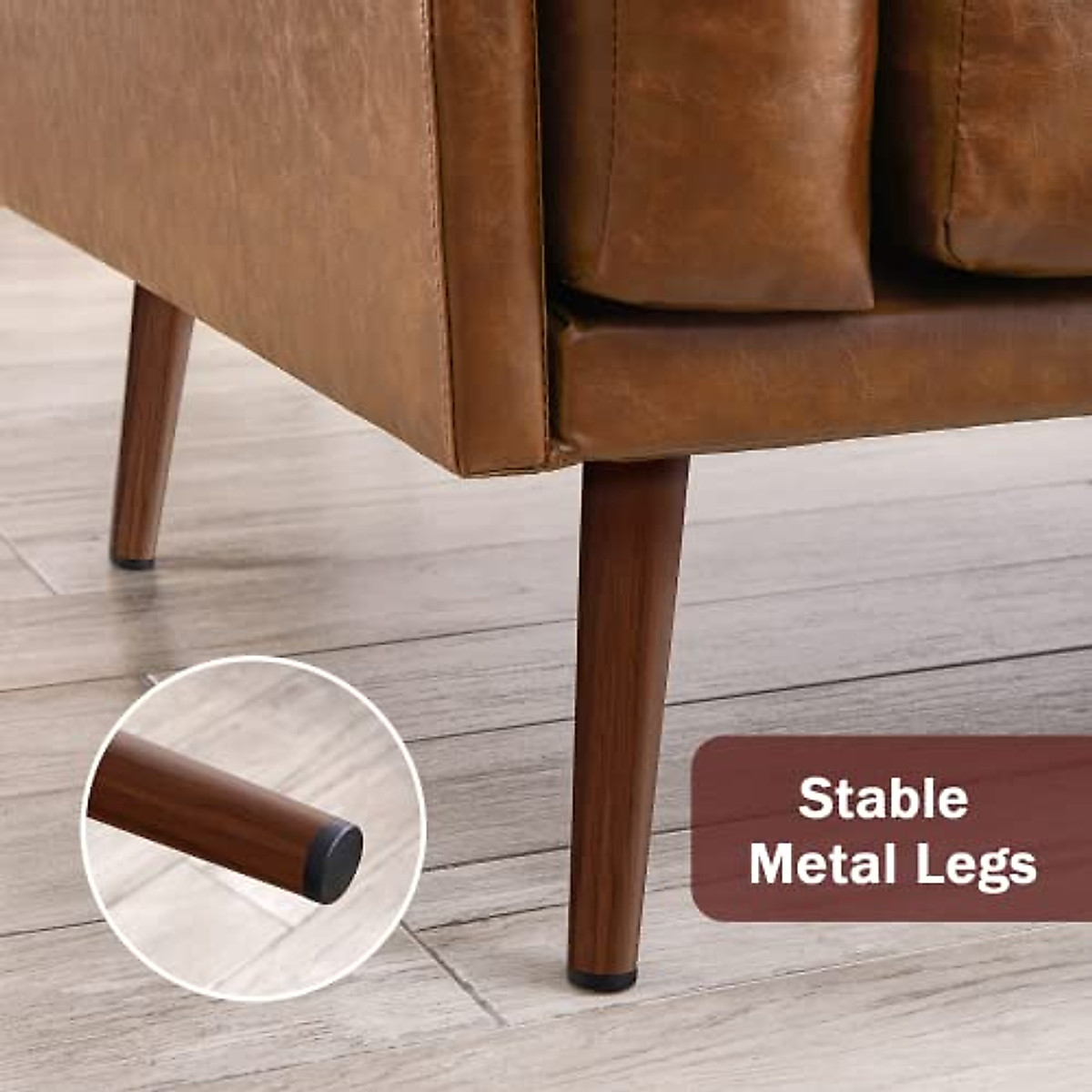 Vonanda Mid Century Modern Sofa Couch, Faux Leather Couch, 3 Seat Couch Soft, 72'' Small Couch for Small Spaces, Sofa for Living room, Compact Apartment, House,Condo, Loft, Bungalow,Brown Sofa,Caramel