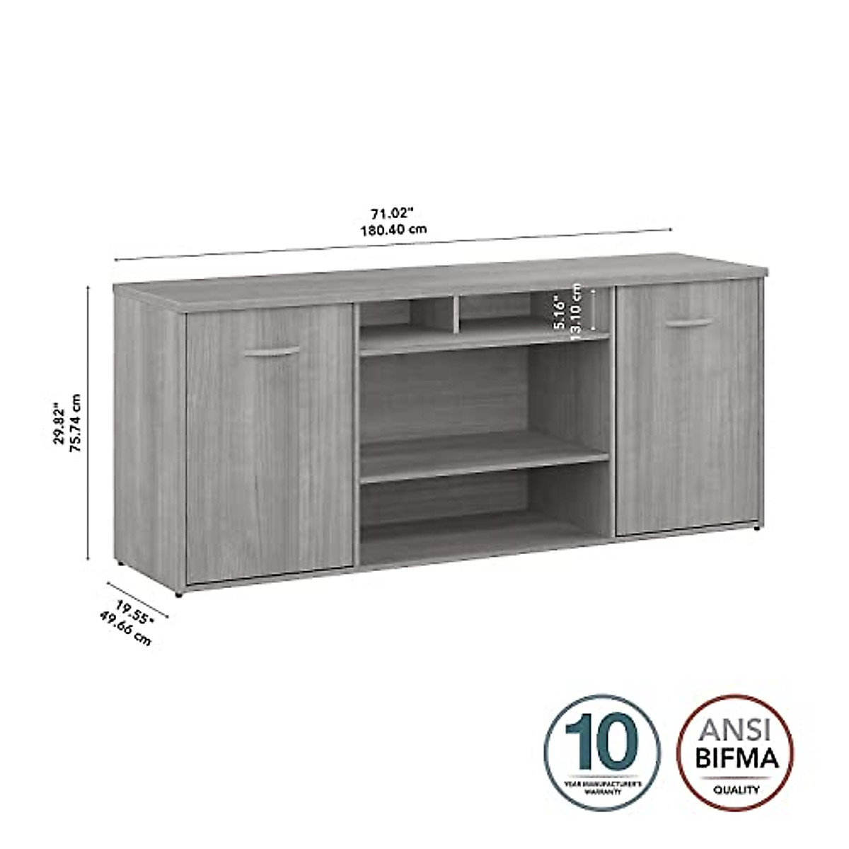 Bush Business Furniture Studio C Office Storage Cabinet with Doors and Shelves, 72W, Platinum Gray