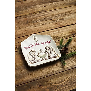 Mud Pie Stoneware Christmas Nativity Serving Platter, Red, 10"x12"