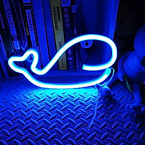 LED Whale Neon Sign Light for Wall Decor, Whale Signs Night Light Wall Art, Bedroom Decorations, Home Accessories, Party and Holiday Decor (Blue)