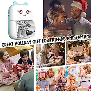 Mini Portable Printer, Pocket Wireless Bluetooth Thermal Printers with 10 Rolls Printing Paper for Android iOS Smartphone, Bluetooth Portable Printer for Learning Notes, Photos, DIY, Travel (Blue)