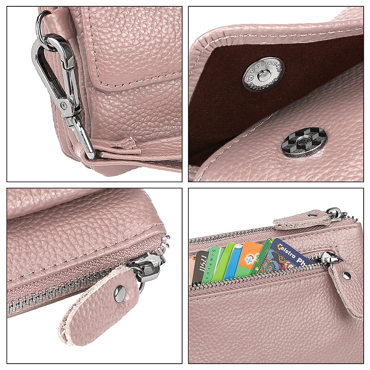 Uromee Wristlet Wallet Clutch Purses for Women Genuine Leather RFID Crossbody Bag Card Holder Detachable Shoulder Strap