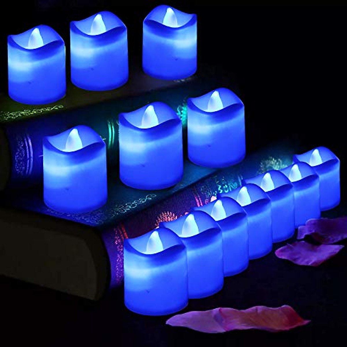 Rakumi LED Candles, Flameless LED Tea Lights, Battery Operated LED Votive Candles for Valentine's Day Wedding Birthday Party, 24 Packs (Blue)