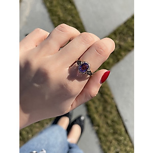 LE VIAN 1 3/4 Carat Oval Purple Amethyst and 1/4 Carat Chocolate Diamond Band Ring for Women in 14k Rose Gold (White/Fancy Brown, cttw) Engagement Anniversary Ring Size 7