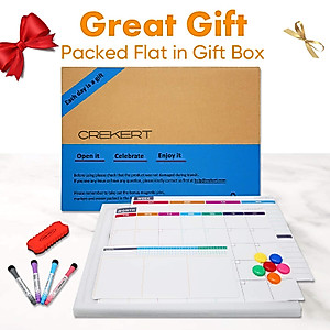 CREKERT Magnetic Calendar Whiteboard for Fridge Dry Erase Whiteboard Set of 3 for Kitchen Refrigerator Monthly Weekly Family Planning Whiteboard with 6 Magnets 4 Markers 1 Eraser (Gift Box)