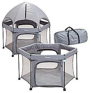 hiccapop 53” PlayPod Outdoor Baby Playpen with Canopy, Deluxe Portable Playpen for Babies and Toddlers with Dome, Sun-shades, Padded Floor | Pop Up Playpen for Beach or Home | Outdoor Playpen for Baby