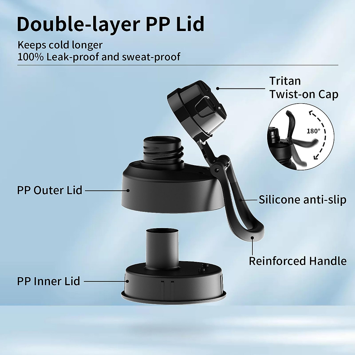 Toofeel 32 oz Insulated Water Bottle - Double Walled Stainless Steel Metal Water Bottle for Cold Hot Drink, Leak Proof, Chug Lid, Wide Mouth Thermal Cups for Men, Women & Kids Midnight Black