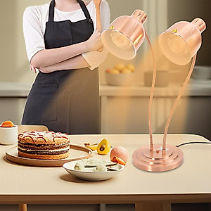 Commercial Food Heat Lamp, 2-Head Food Warming Light, 110V 500W Restaurant Kitchen Cafeteria Food Insulation Equipment, Gold