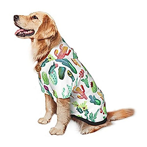 Large Dog Hoodie Watercolor-Cactus-Succulents Pet Clothes Sweater with Hat Soft Cat Outfit Coat Medium