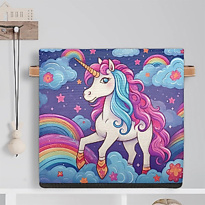 TropicalLife 13x13x13 Inch Large Fabric Storage Cubes Unicorn Rainbow Collapsible Cube Storage Bins Organizer Boxes Cube Baskets for Organizing Closet Shelves