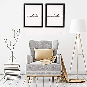 Framed Inhale Exhale Art Print Set of 2 (10”X8”)-Ready to Hang, Meditation Mental Health Wall Art, Black and White Yoga Painting,Modern Zen Print, Canvas Wall Art Poster for Bedroom
