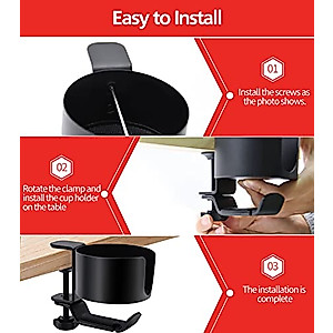 Headphone Hanger with Cup Holder, 1 Pack/2 Pack 2-in-1 Anti-Spill Cup Holder with Under Desk Headphone Hanger, 360° Rotation Headphone Holder Aluminum Headset Stand Headphone Hook (2 Pack)