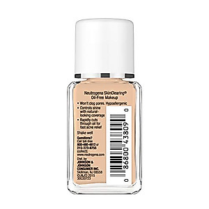 Neutrogena SkinClearing Oil-Free Acne and Blemish Fighting Liquid Foundation with Salicylic Acid Acne Medicine, Shine Controlling, for Acne Prone Skin, 105 Caramel, 1 fl. oz