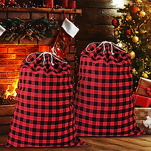 35''x55''Jumbo Christmas Drawstring Gift Bags,2PCS Cotton Santa Bag, Buffalo Plaid Christmas Gift Bags Santa Sack with Drawstring,Heavy Christmas Bags for Christmas Holiday Gift Giving and Party Decor