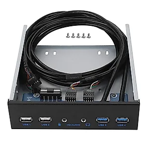 5.25 Inch Front Panel USB Hub with 2 x USB 3.0 Ports & 2 x USB 2.0 Ports & 1 x HD Audio Port 19 Pin Extension Front Panel Card Reader Support WinXP/2003/VISTA/2008/Windows 7/WIN8