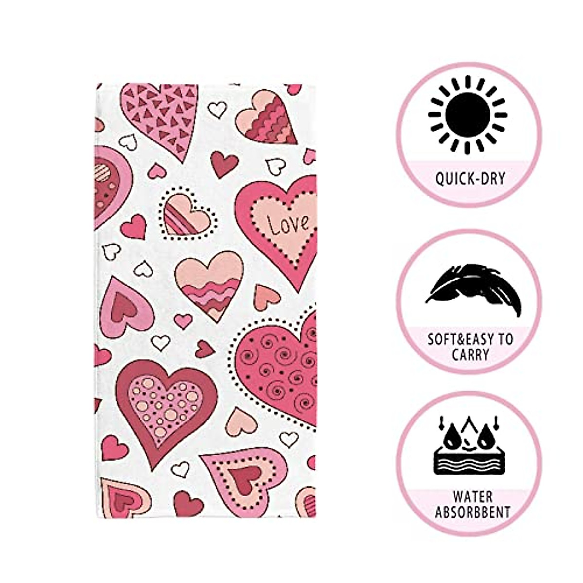 My Little Nest Hand Towels for Bathroom Hand Drawn Hearts Boho Flowers Absorbent Small Bath Towel Soft Kitchen Towels Fingertip Towel for Guest and Bar 30 x 15 inch