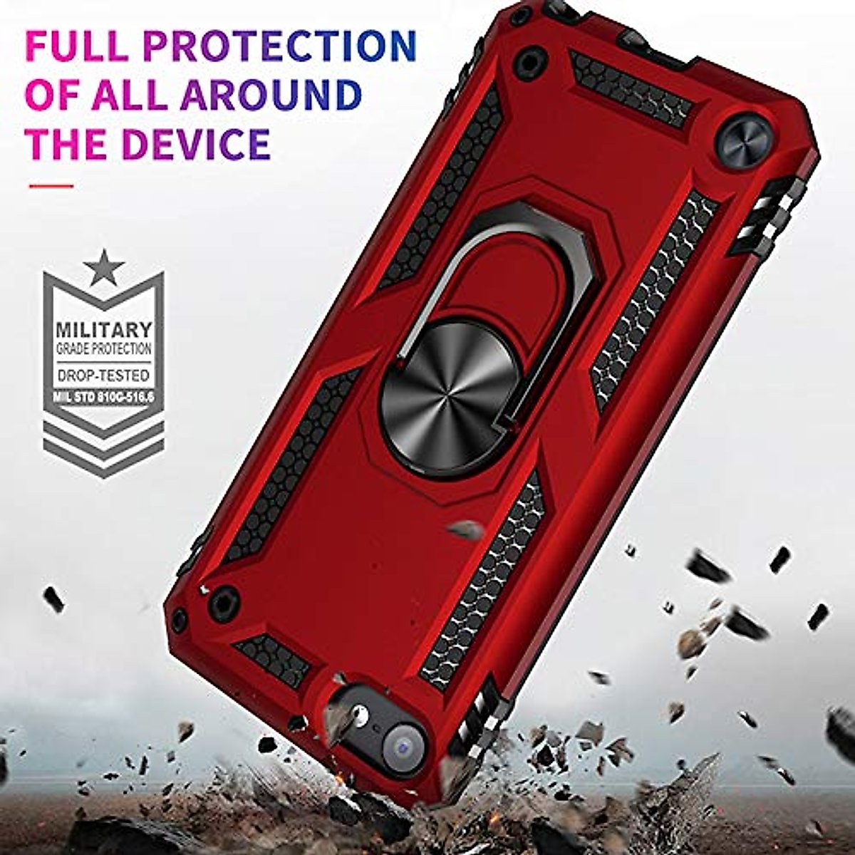ULAK Compatible with iPod Touch 7 Case/iPod Touch 6 Case with 2 HD Screen Protectors, Hybrid Rugged Shockproof Cover with Built-in Kickstand for iPod Touch 7th/6th/5th Generation (Red)