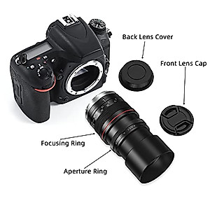Lightdow 135mm f/2.8 FE UMC Full Frame Telephoto Lens for Canon Rebel EOS 80D 77D 70D 60D 50D 7D 6D 5D 5DS 1DS T7i T7s T7 T6s T6i T6 T5i T5 T4i SL2 and SL1 Digital SLR Cameras Black