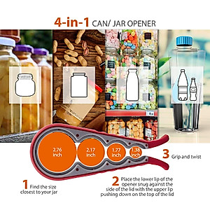 LSVGOE Jar Bottle Opener 3 Pack for Weak Hand and Seniors with Arthritis, 5-in-1 Multi Kitchen Tools Set 4-in-1Jar Grip Opener and Non Slip Jar Gripper Pad, Reusable Silicone Straws Included(Red)