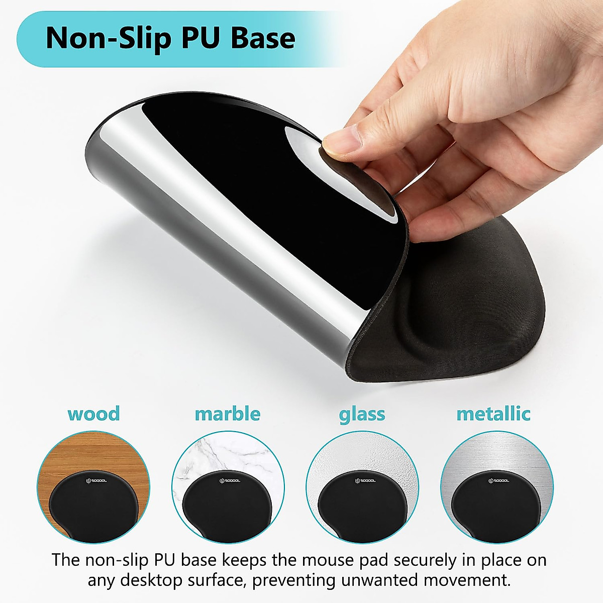 Mouse Pad, SOQOOL 2 Pack Ergonomic Mouse Pads with Comfortable and Cooling Gel Wrist Rest Support and Lycra Cloth, Non-Slip PU Base for Easy Typing Pain Relief, Durable and Washable for Easy Cleaning
