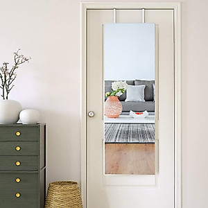 HOUAGI Mirror Jewelry Cabinet,Wall/Door Mounted Jewelry Armoire Organizer,42.5'' High Full Length Mirror with Jewelry Storage with Slide Rail, White-Slide Door