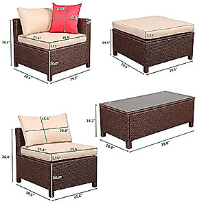 L-DREAM Patio Porch Sofa 5-Piece Set - Rattan Seating Sofa with Tea Table - Brown PE Wicker Rattan - with Washable Couch Cushions - for Outdoor Garden Backyard Poolside Furniture (Color : Brown)