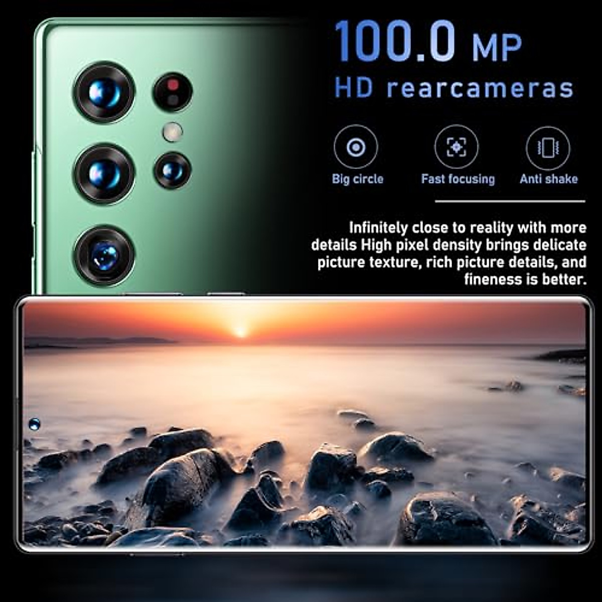 2023 Global Version S22 Ultra Smartphone 7.3INCH 5G Mobile Phones 16GB RAM 1TB ROM Cell Phone Facial Fingerprint Unlocking ID Dual Sim Card,Green-1TB