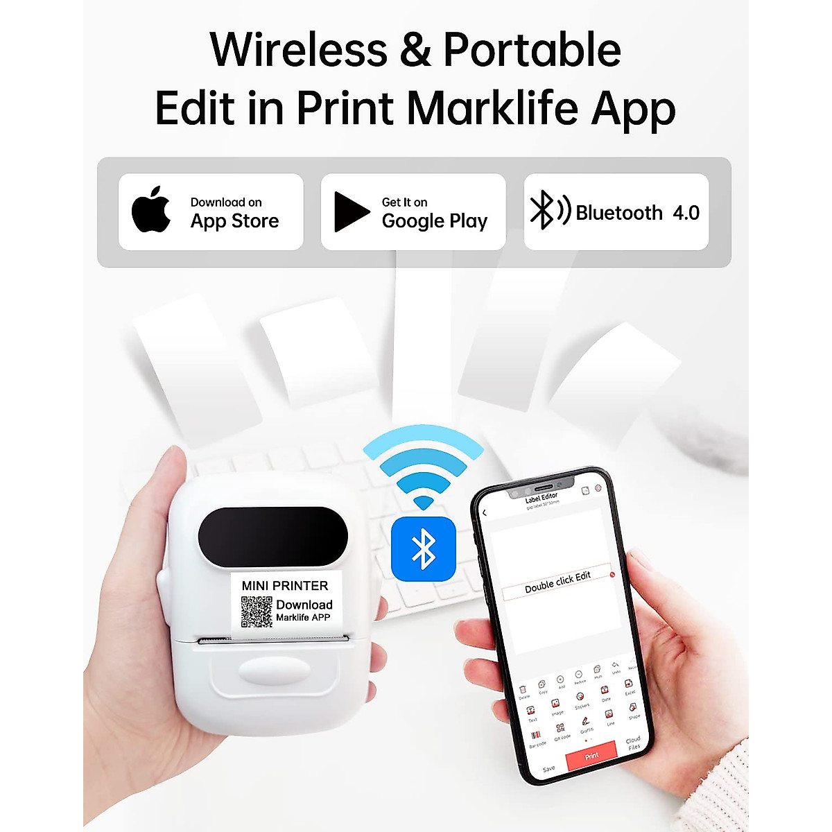 Label Maker Machine with Tape P50 - 2 Inch Portable Barcode Label Printer, Bluetooth Label Stickers Machine for Clothing, Jewelry, Retail, Address, Barcode, QR Code, Home, Office