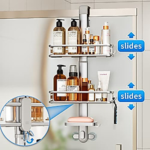 Parosan Shower Caddy, 3 Tier Adjustable Aluminum Bathroom Hanging Shower Organizer Over The Door, Rustproof Shower Shelves with Soap Holder Razor Holder for Bathroom Storage