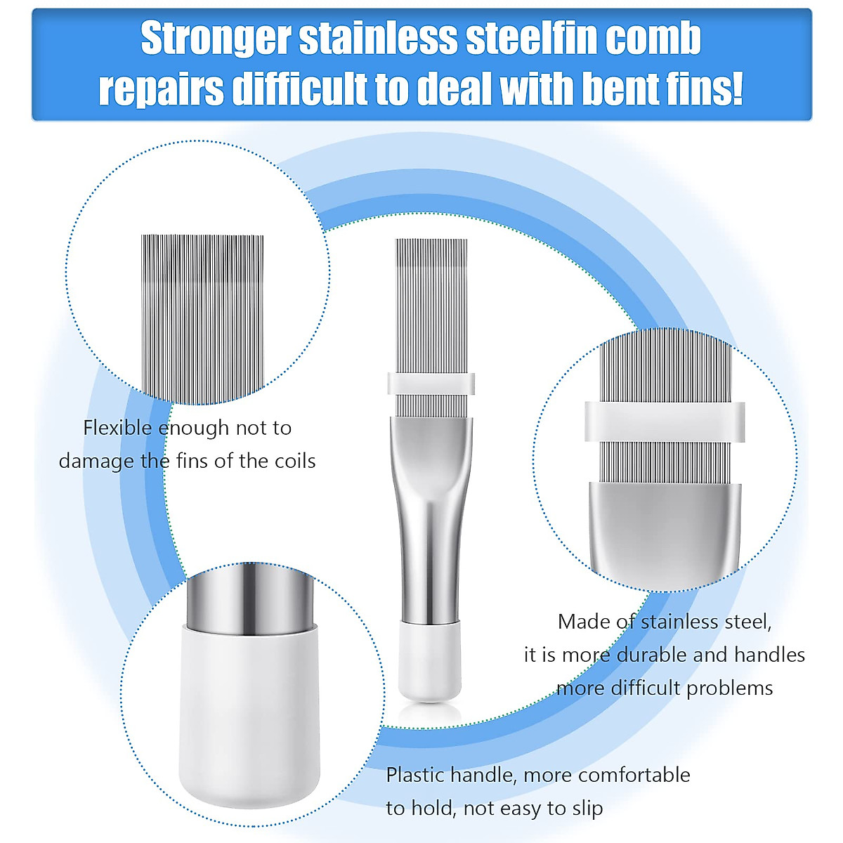 2 Pieces Different Fin Comb Condenser Fin Straightener Air Condition FCR6 Fin Comb and Stainless Steel Fin Comb Radiator Repair Tool Set for Straighten Evaporator Condenser Coils