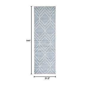 SAFAVIEH Adirondack Collection Runner Rug - 2'6" x 12', Blue & Ivory, Modern Geometric Design, Non-Shedding & Easy Care, Ideal for High Traffic Areas in Living Room, Bedroom (ADR241M)