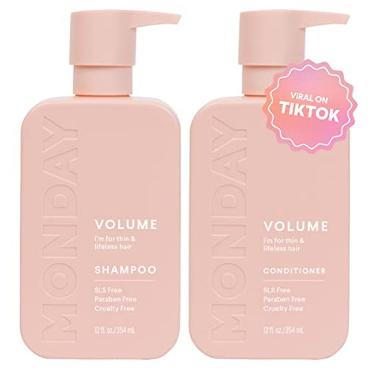 MONDAY HAIRCARE Volume Shampoo + Conditioner Set (2 Pack) 12oz Each for Thin, Fine, and Oily Hair, Made from Coconut Oil, Ginger Extract, & Vitamin E, 100% Recyclable Bottles
