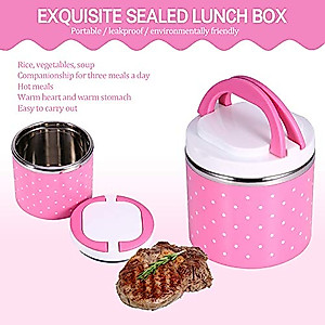 Insulated Lunch Box, 600ml Thermal Thermos Lunch Box Insulation Hot Food Container, Stainless Steel, Storage Lunch, Container, Canteen, Double Walled, Portable Food Bowl (Pink)