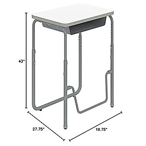 Safco Products AlphaBetter 2.0 Height – Adjustable Student Desk with Swinging Footrest Bar and Book Box, Sit to Stand, 29”-43” w, Dry Erase