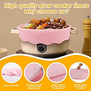 Silicone Slow Cooker Liner 6-8 Quart Compatible with Crockpot, Reusable Heat Resistant 6-8 Quart Slow Cooker Silicone Liner Slow Cooker Liner Bag for Crockpot Oval or Round Pots (Pink)