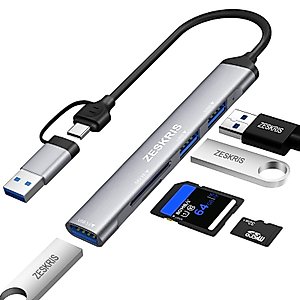 USB C Hub, ZESKRIS 5 Ports Ultra Slim Data Type C Hub with 1 USB 3.0, 2 USB 2.0, TF/SD/MicroSD Card Reader Portable USB Splitter for MacBook Pro/Air, Laptop, PS5/PS4, and Other Type C Devices