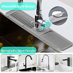 Silicone Kitchen Sink Splash Guard Faucet Mat (17.7" x 5.5"), 5° Slope Faucet Draining Mat, Faucet Handle Drip Catcher Tray Sink Drain Faucet Pad Behind Faucet for Kitchen & Bathroom Countertop